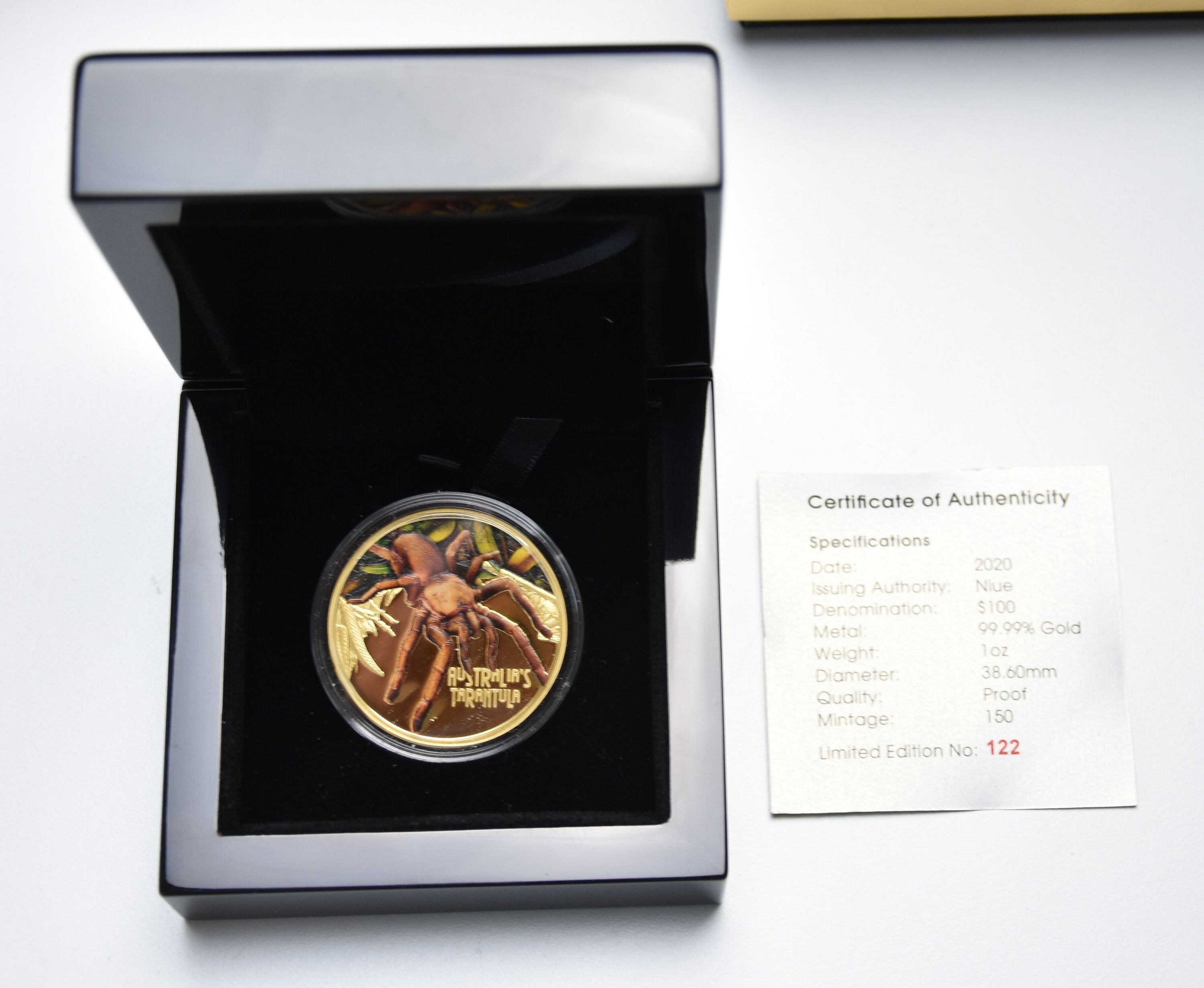 Niue 100 Dollars 2020 Goldmünze Tarantula (Polierte Platte) Auflage ...