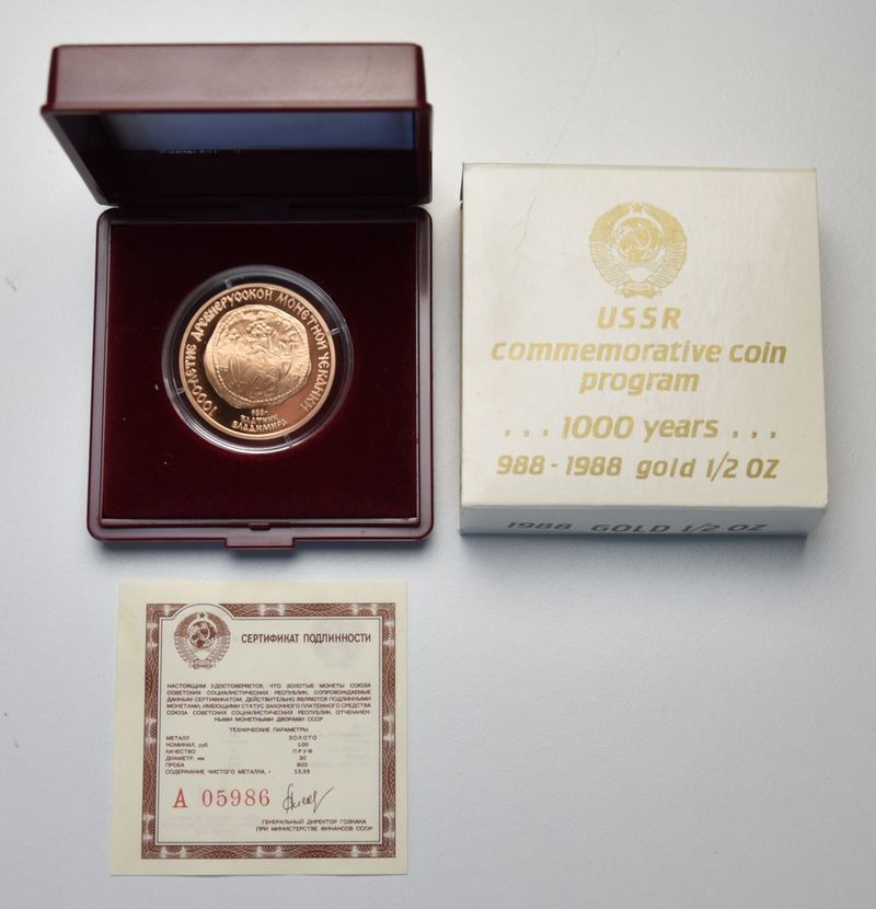 Russland 100 Rubel 1988 Goldmünze 1000 Jahre Münzprägung Zlatnik